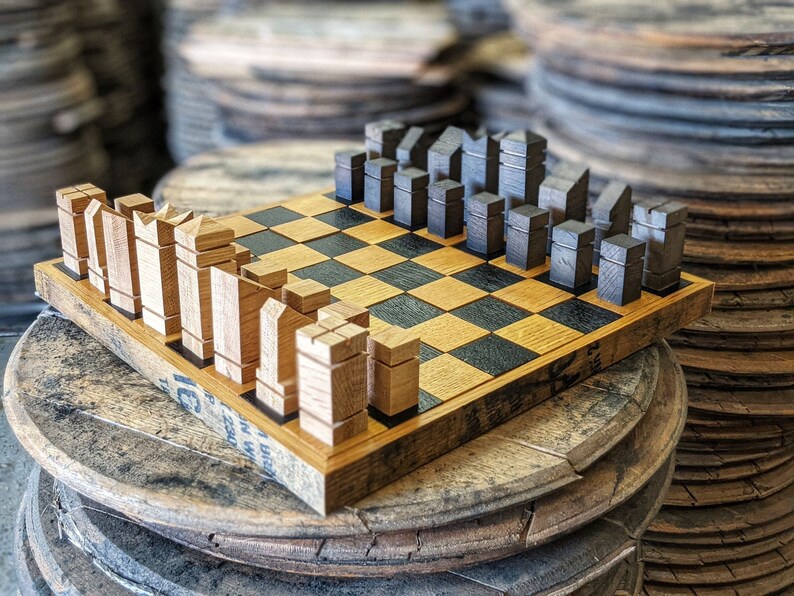Bourbon Barrel 17" Chess Board - Made From Alternating Charred and Oak ...