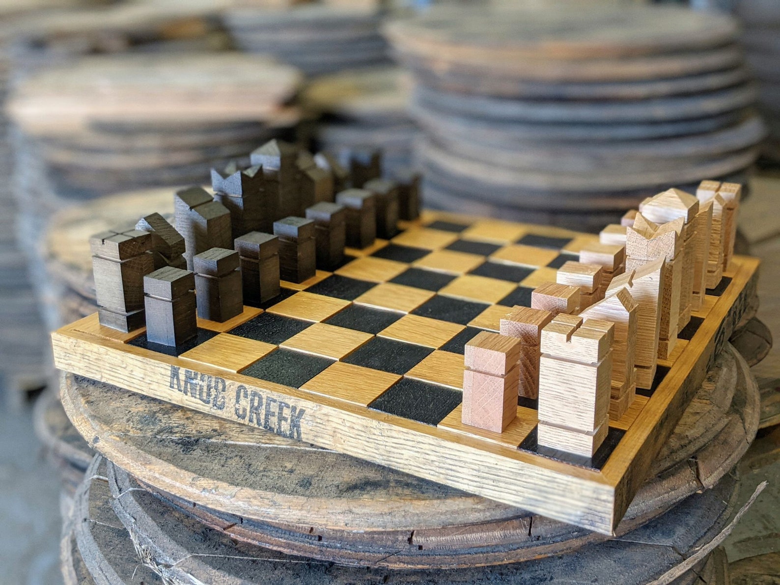 Bourbon Barrel 17" Chess Board - Made From Alternating Charred and Oak ...