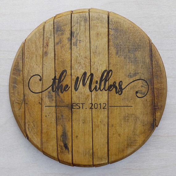 Family Script Personalized Bourbon Barrel Wood Sign | Etsy