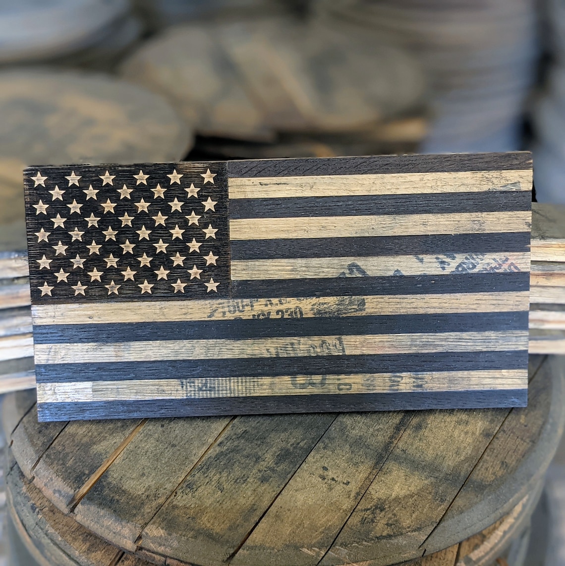 Wooden American Flag - Made From Recycled Bourbon Barrels - Hand Made ...