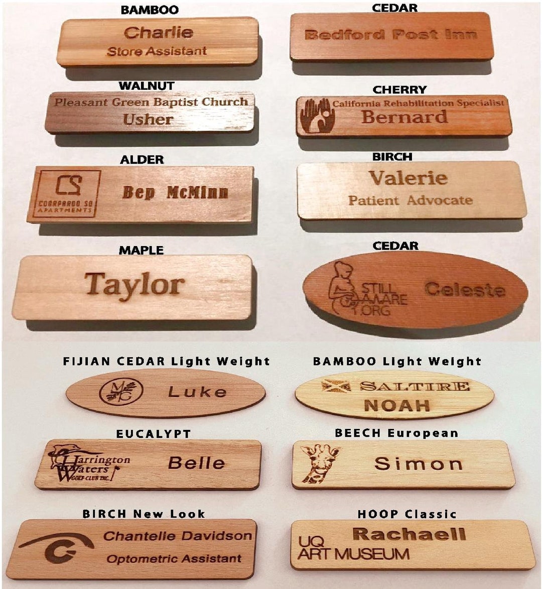 74x24x3mm Timber Staff Name Tags, Name Badges, Clip on Tags, Magnetic ...