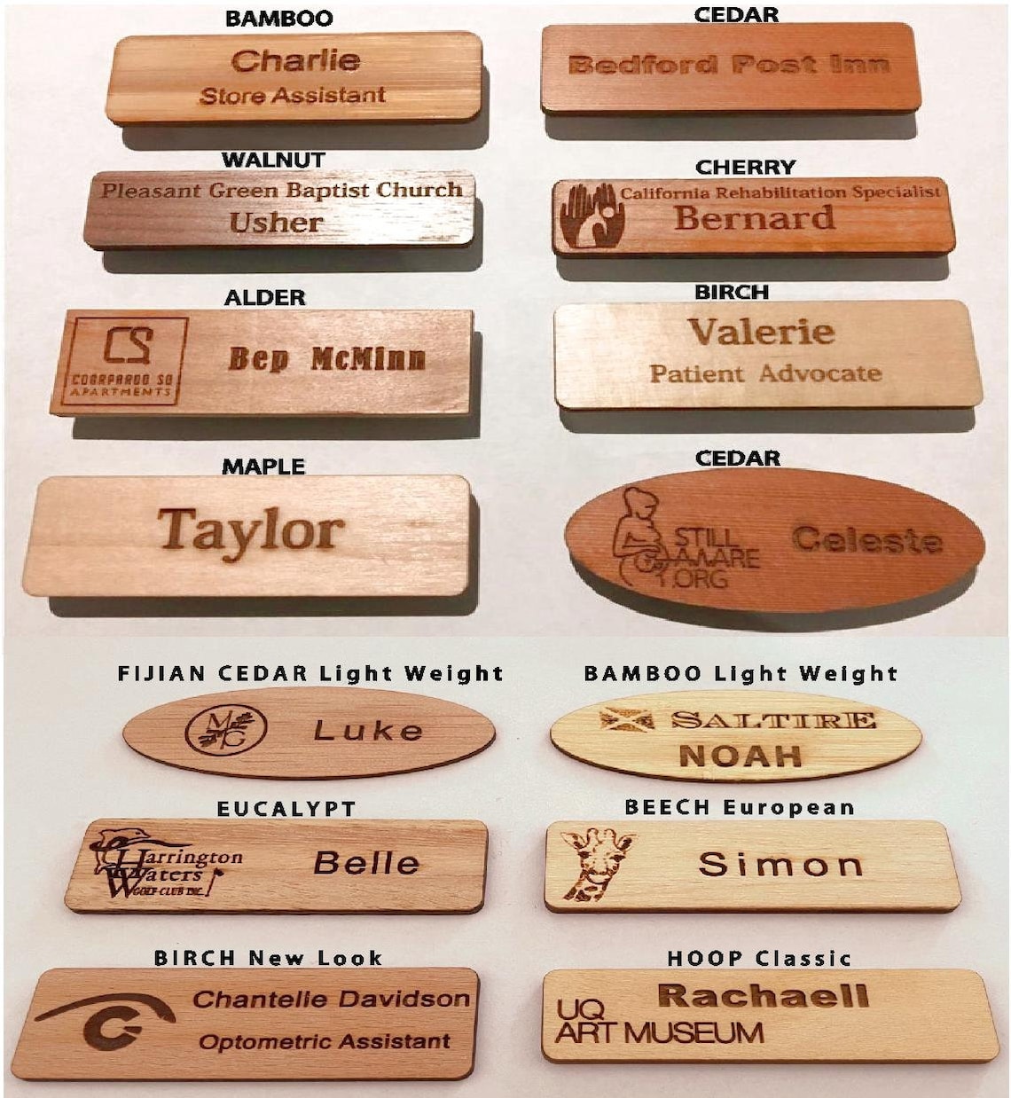 74x24x3mm Timber Staff Name Tags, Name Badges, Clip on Tags, Magnetic ...