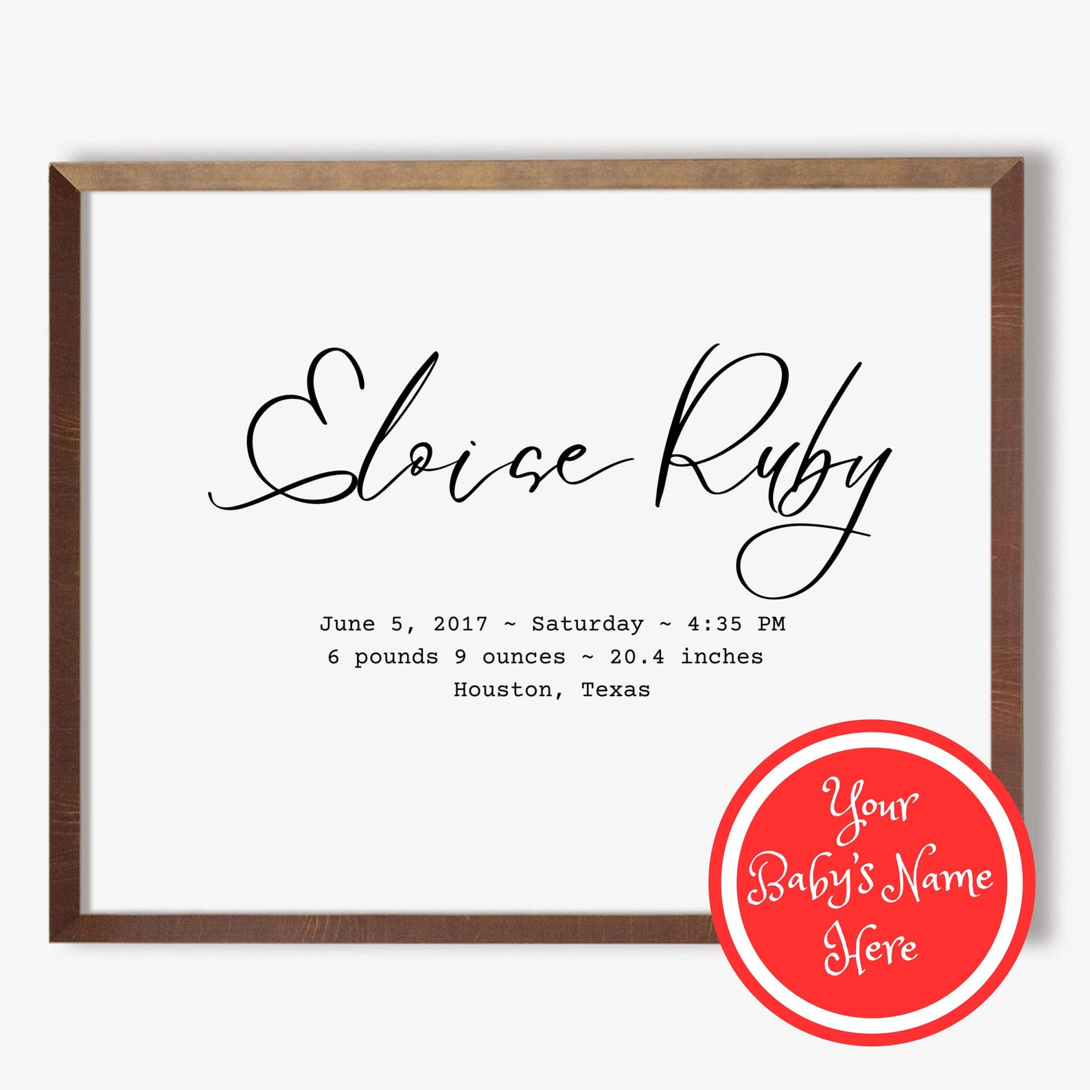 Birth Stats Wall Print the Eloise Personalized New Baby Gift Keepsake Farmhouse Decor Nursery ...