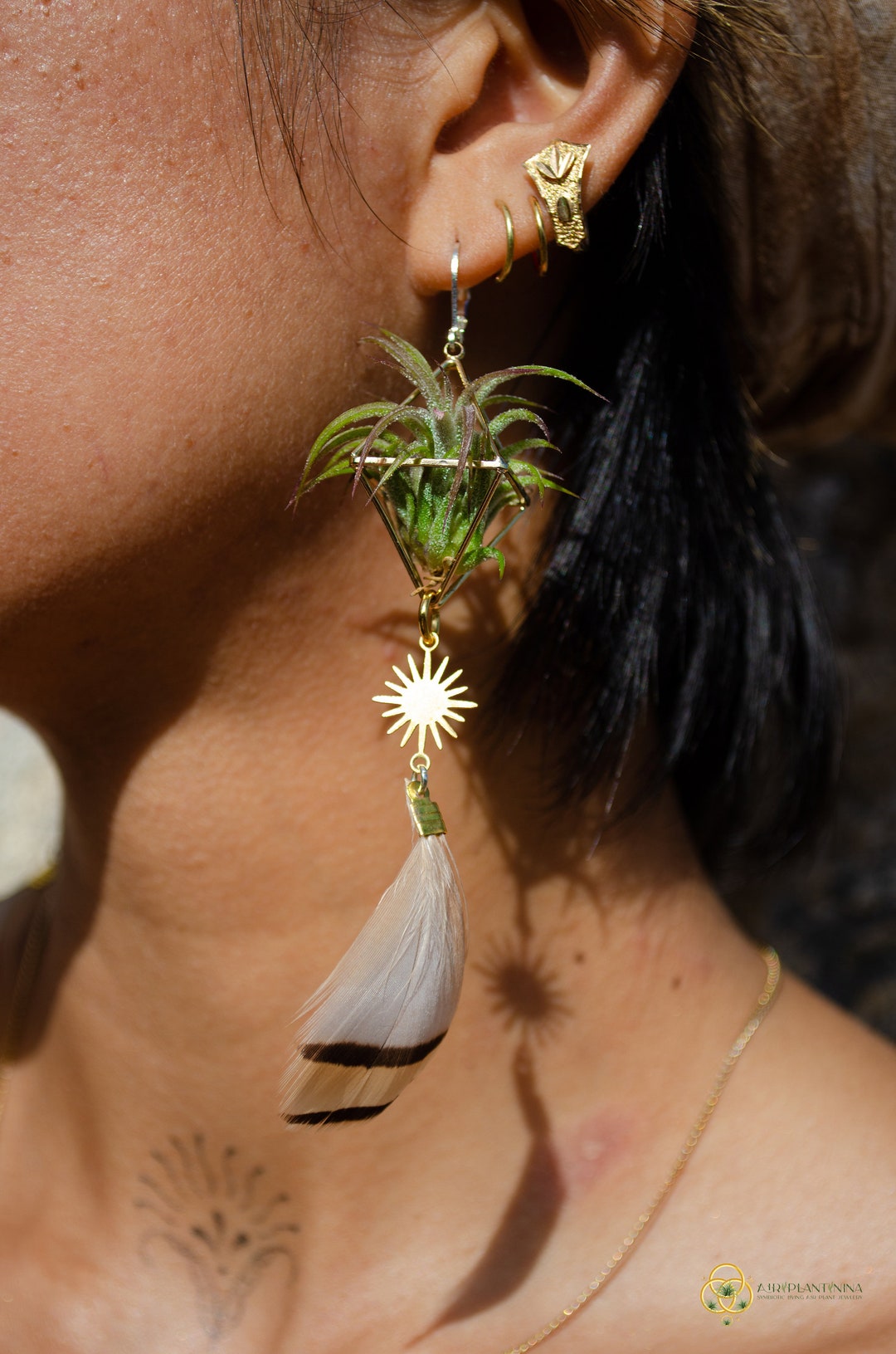 Live Air Plant Earrings · Sun Feather Crystal Octahedron · Minimalist ...