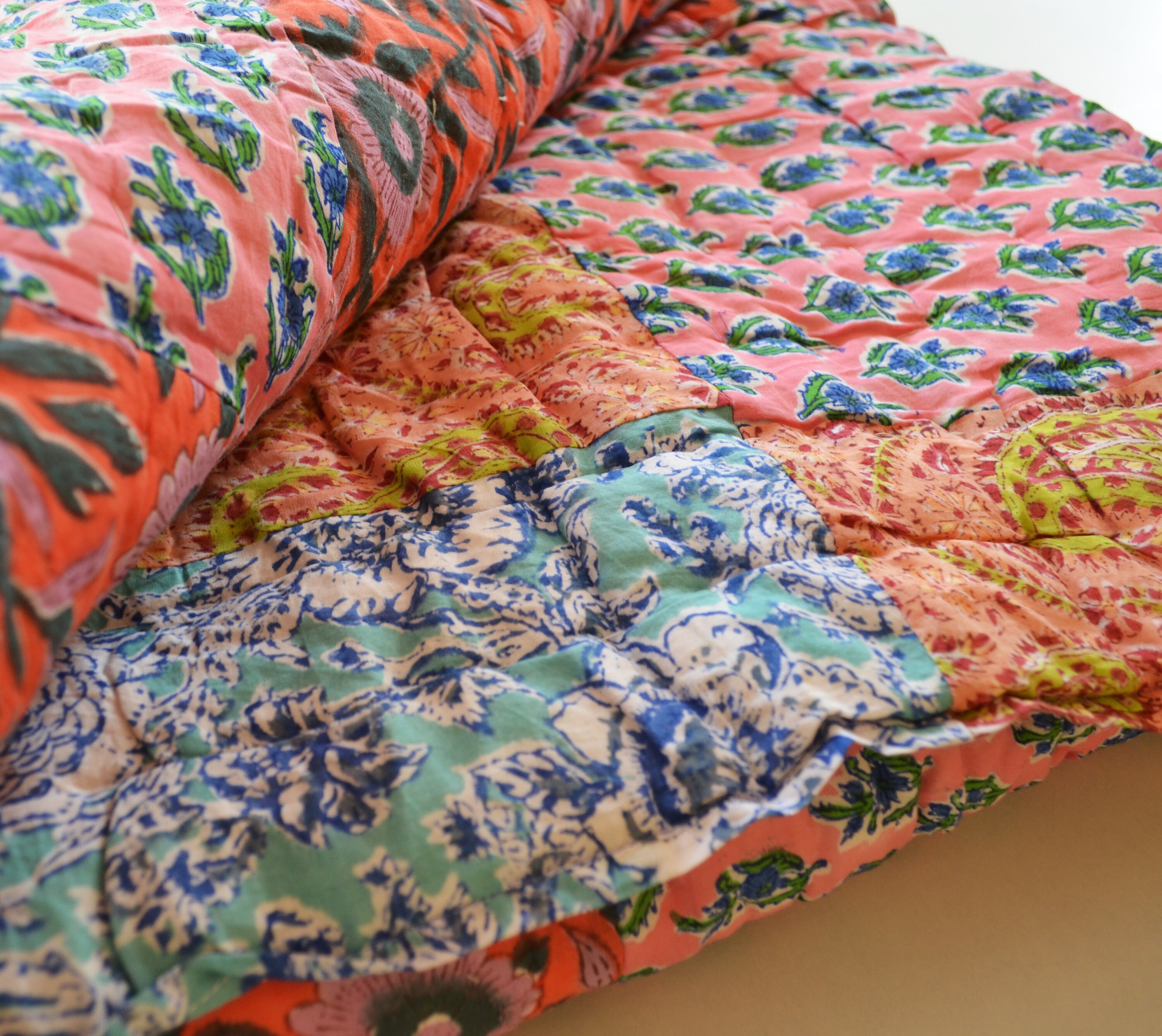 New Multi Printed Quilt Soft Indian Cotton Hand Block Razai Coverlet ...