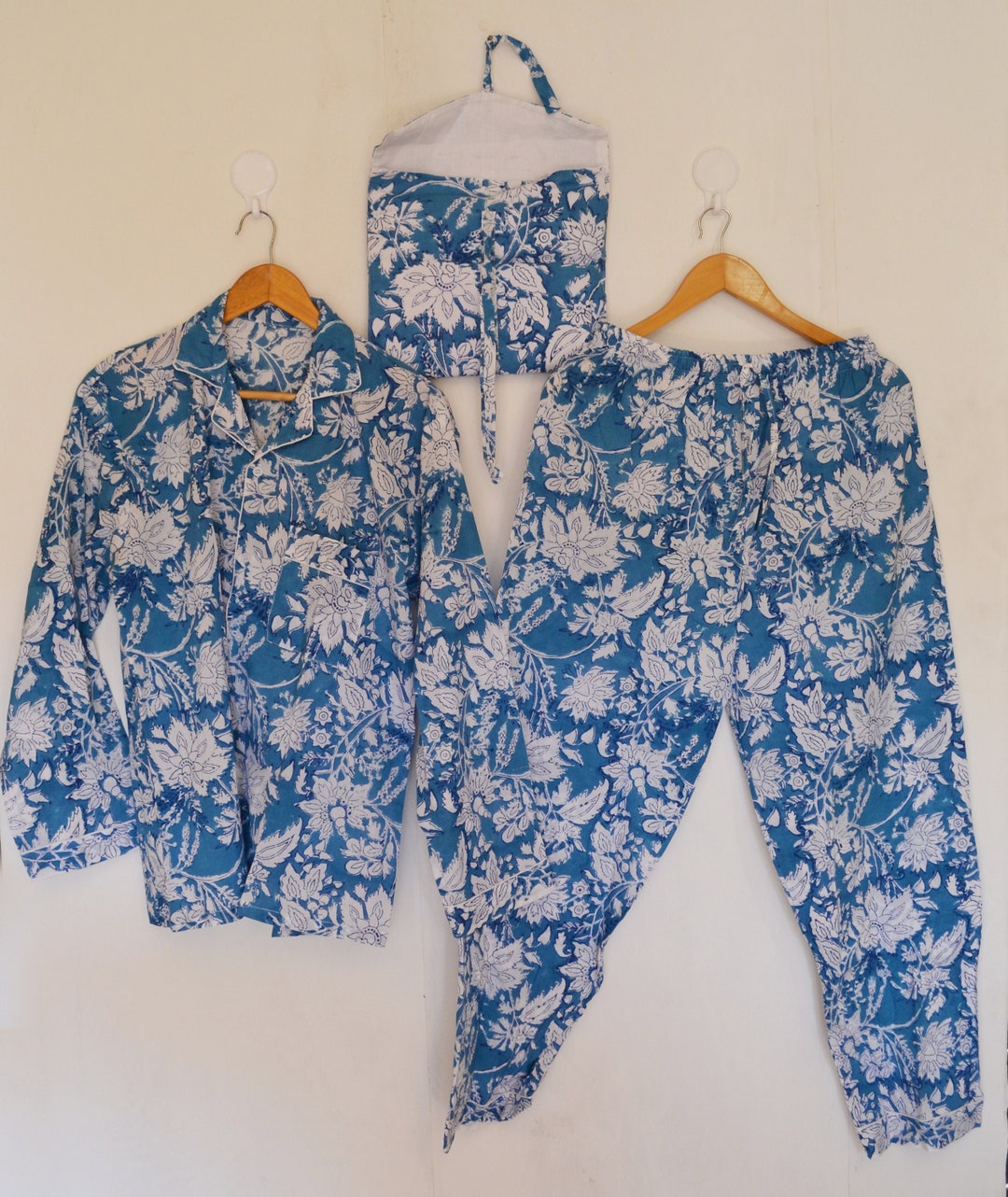 Cute Sleepwear Set Block Printed Pyjama, Floral Print Pj's, Indian Hand ...