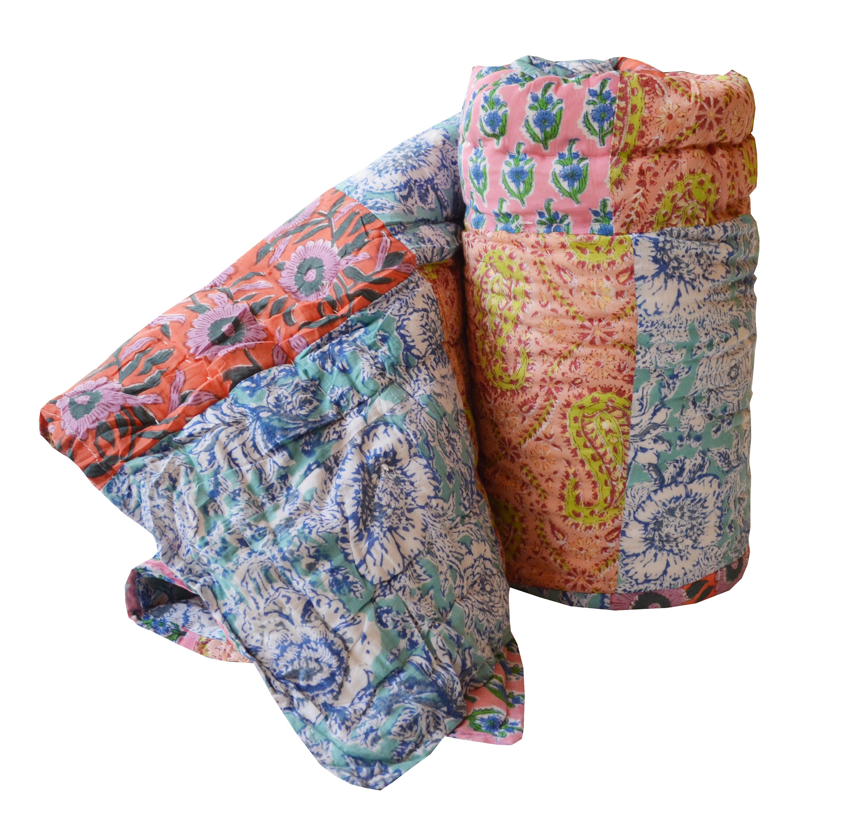 New Multi Printed Quilt Soft Indian Cotton Hand Block Razai Coverlet ...