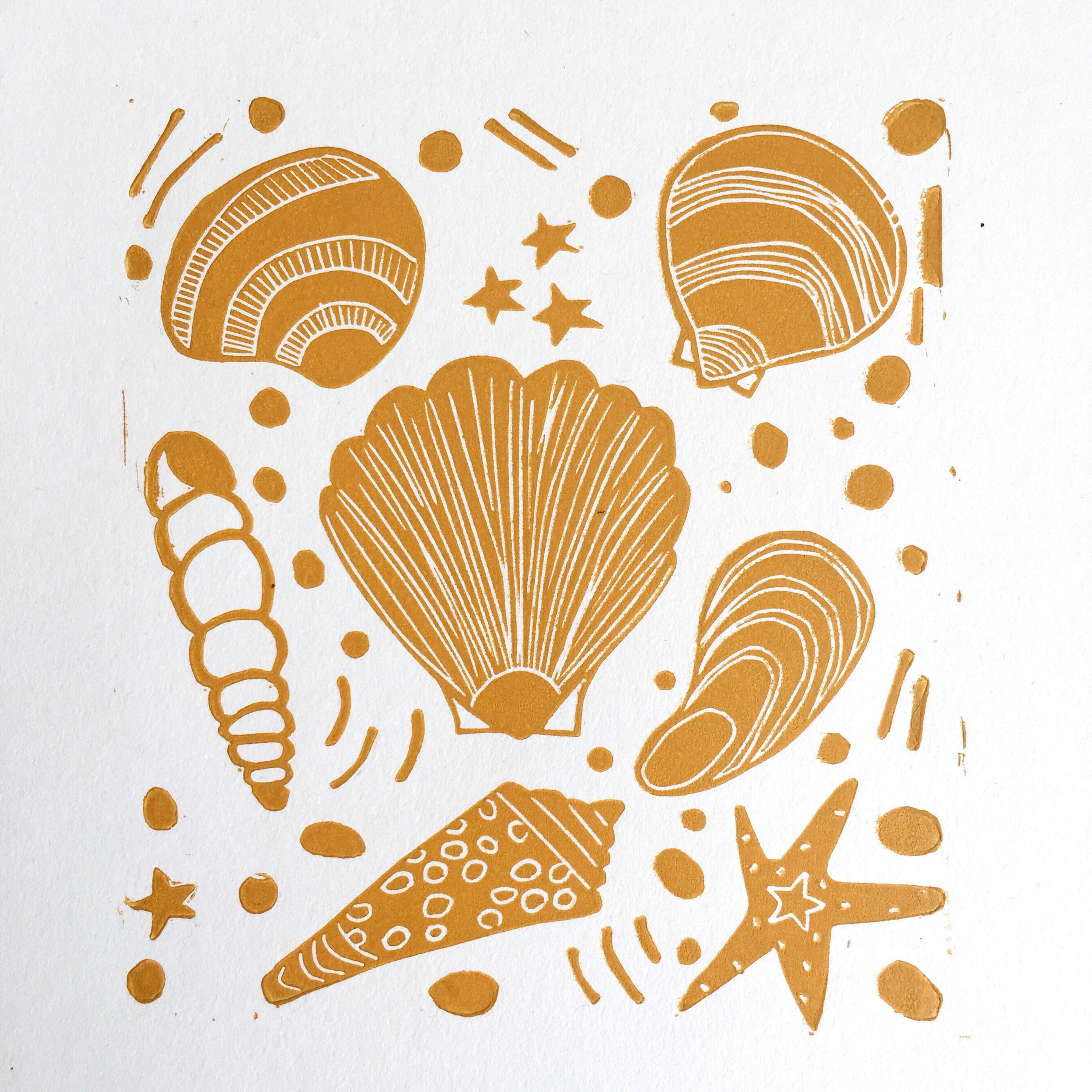 Original Shell Lino Cut Print Seashell Print Shell Print | Etsy