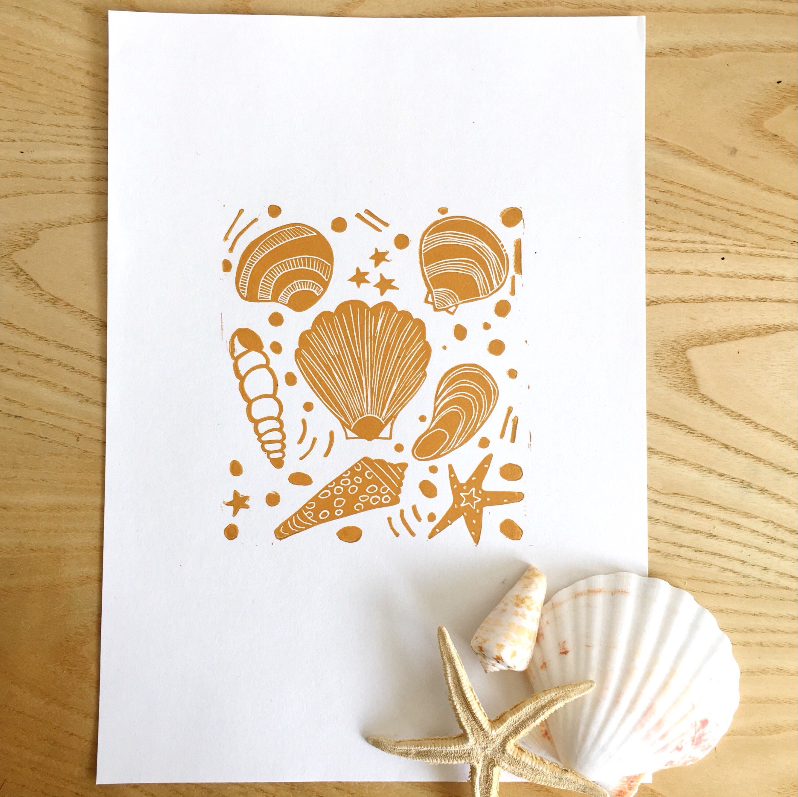 Original Shell Lino Cut Print Seashell Print Shell Print | Etsy