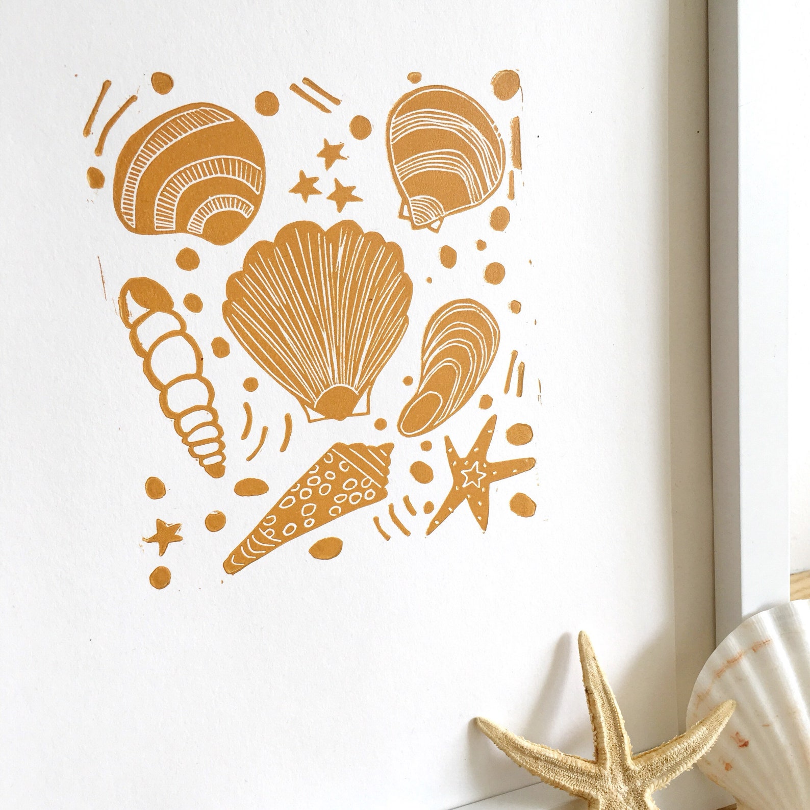 Original Shell Lino Cut Print Seashell Print Shell Print | Etsy