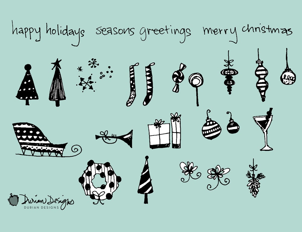 Christmas Simple Hand Drawn Clip Art Commercial Use, Black and White ...