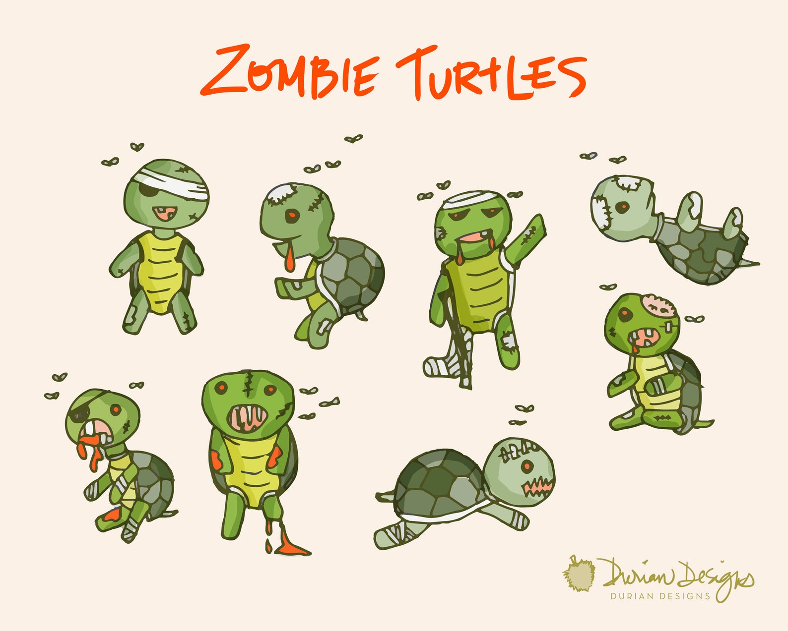 Zombie Turtles Clipart Commercial Use, Hand Drawn Reptile Clip Art ...