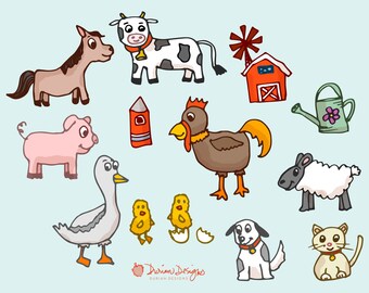 Farm Animals Clipart Cow Horse Duck Sheep Pig (Instant Download) - Etsy ...