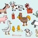 Farm Animals Hand Drawn Clip Art, Commercial Use, Horse Pig Cow Rooster ...