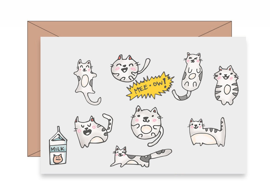 Cute Cat Clipart Commercial Use, Kawaii Kitties Clip Art, Yarn Ball ...