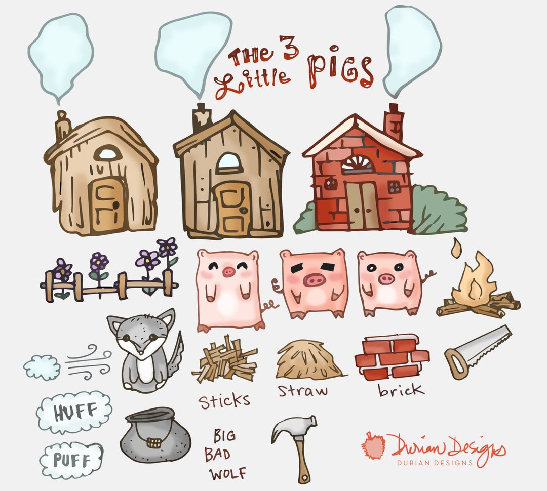 Three Little Pigs Clipart Commercial Use, Big Bad Wolf, Fairy Tale Clip ...