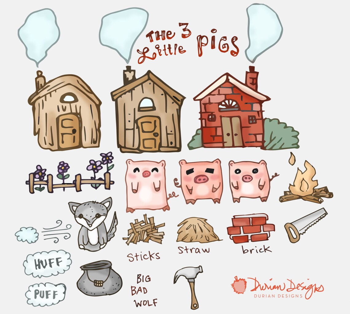 Three Little Pigs Clipart Commercial Use, Big Bad Wolf, Fairy Tale Clip ...