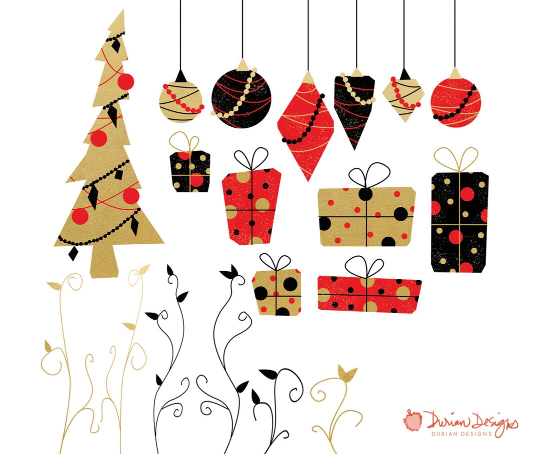 Elegant Christmas Clip Art Commercial Use, Christmas Presents Ornaments ...