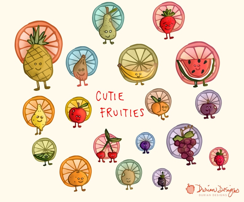 Cute Fruits Smiley Face Clipart, Commercial Use, Kawaii, Watermelon ...