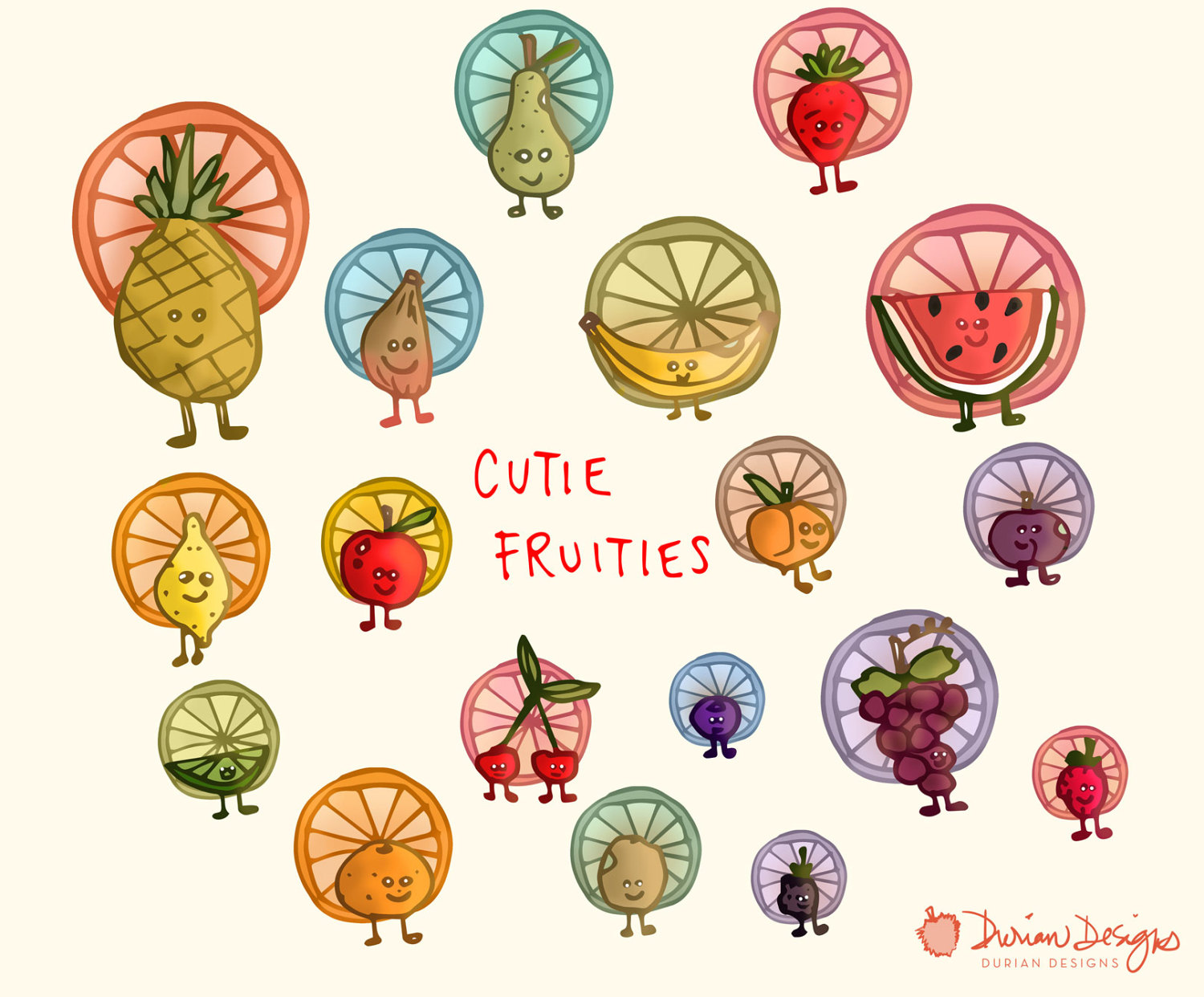 Cute Fruits Smiley Face Clipart, Commercial Use, Kawaii, Watermelon ...
