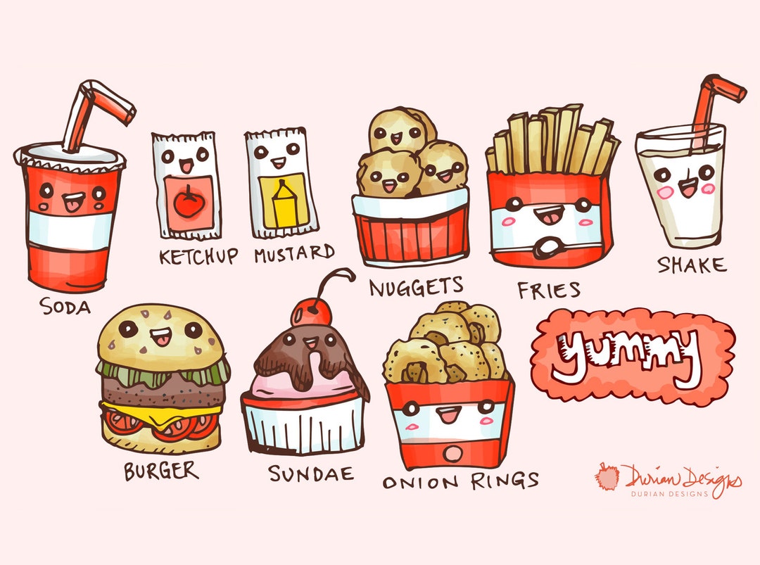 Cute Burger and Fries Clipart Commercial Use, Fast Food Clip Art ...