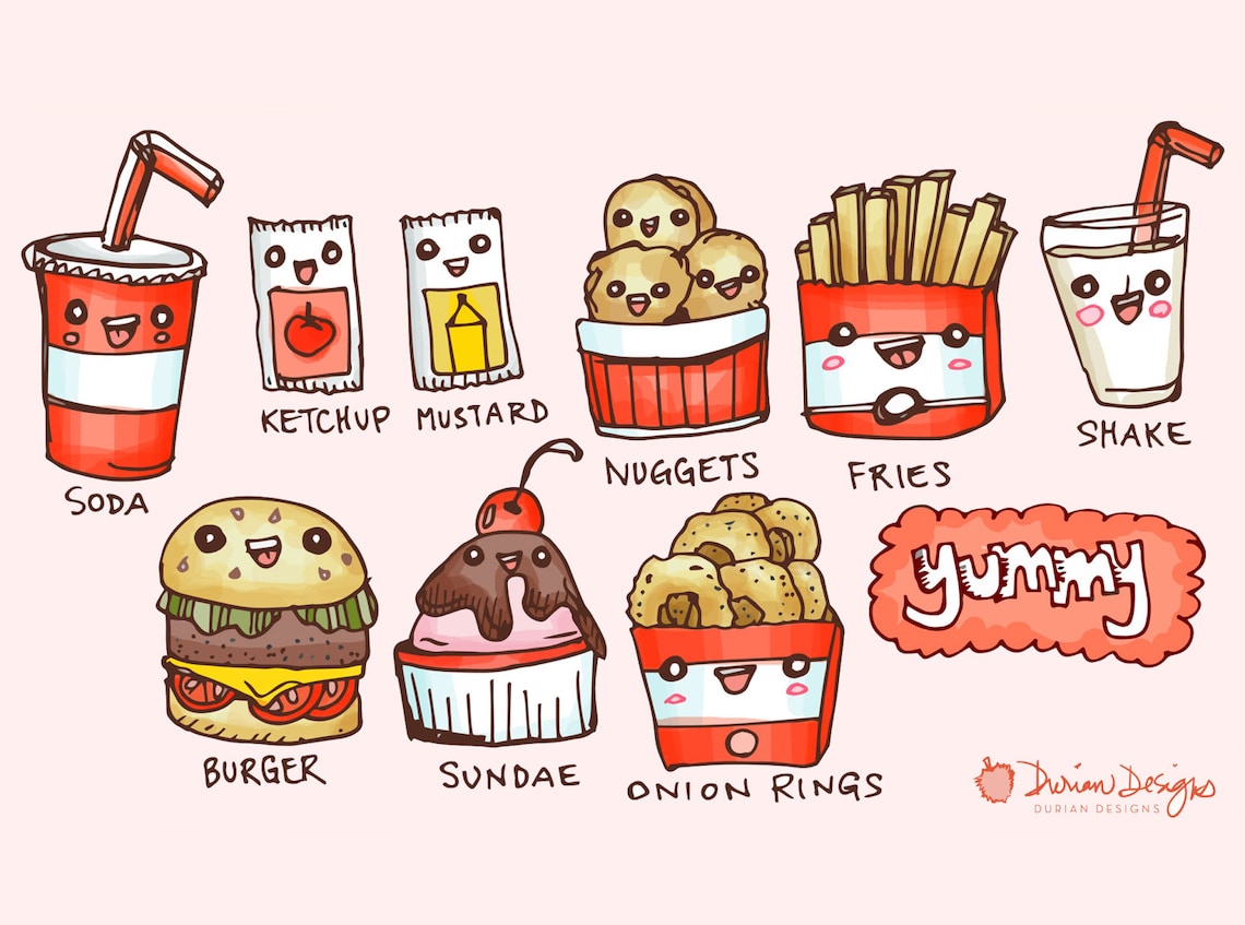 Cute Burger and Fries Clipart Commercial Use, Fast Food Clip Art ...