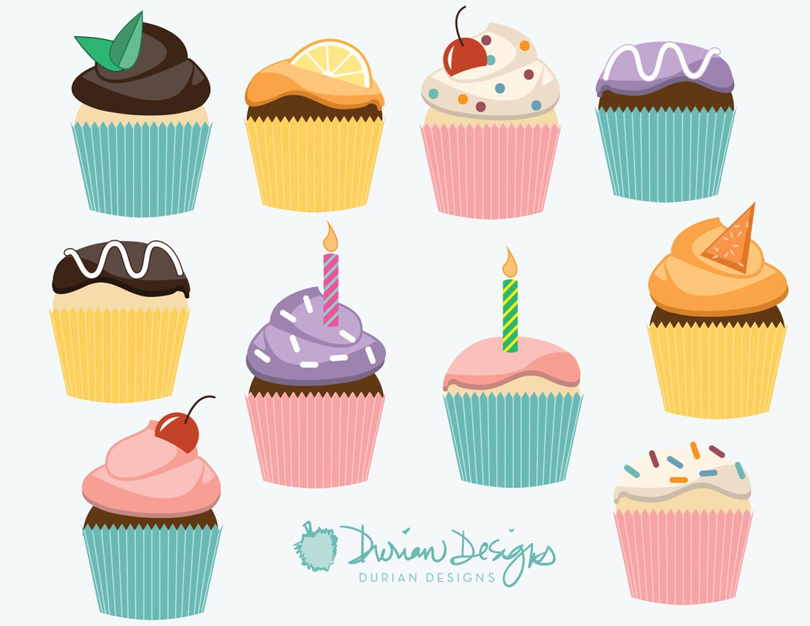 Cute Cupcakes Clip Art Commercial Use, Chocolate Vanilla Pastry Pink ...