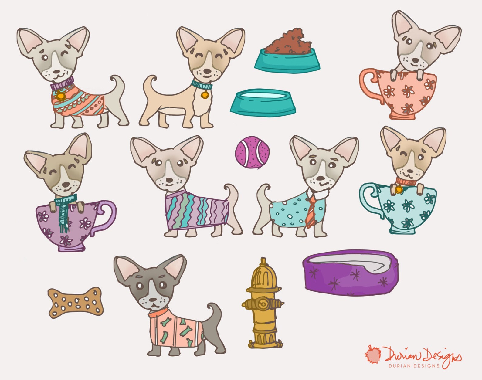 Teacup Chihuahua Clipart Commercial Use, Cute Puppy Clip Art, Water ...