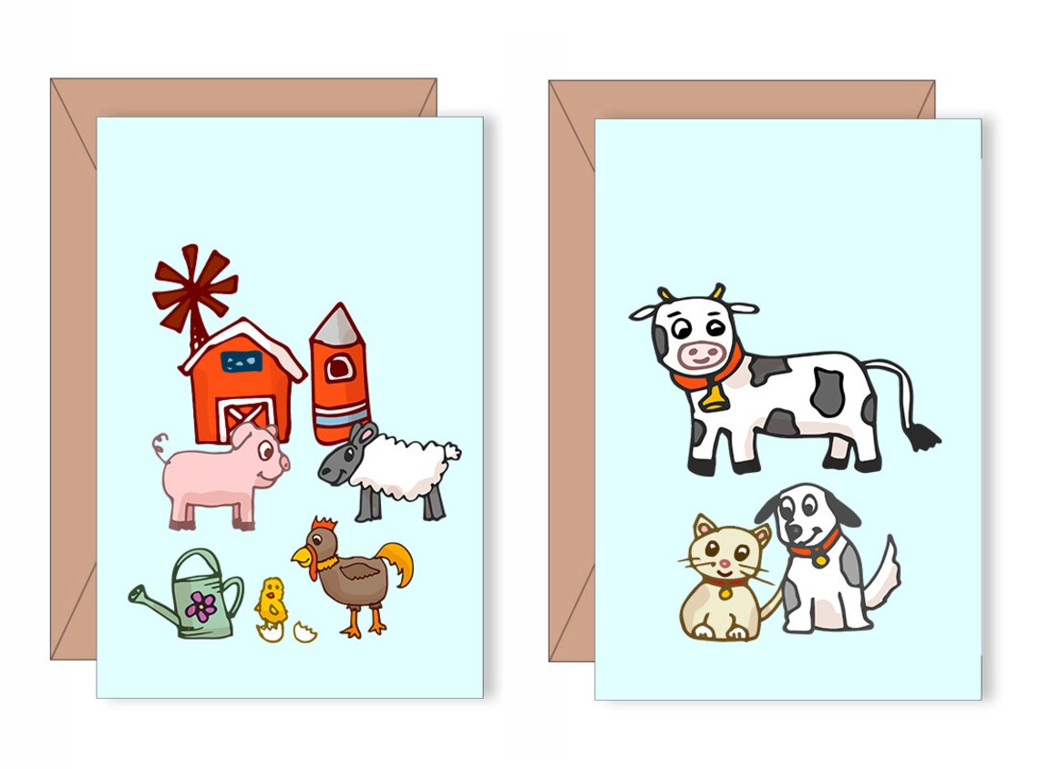 Farm Animals Hand Drawn Clip Art, Commercial Use, Horse Pig Cow Rooster ...