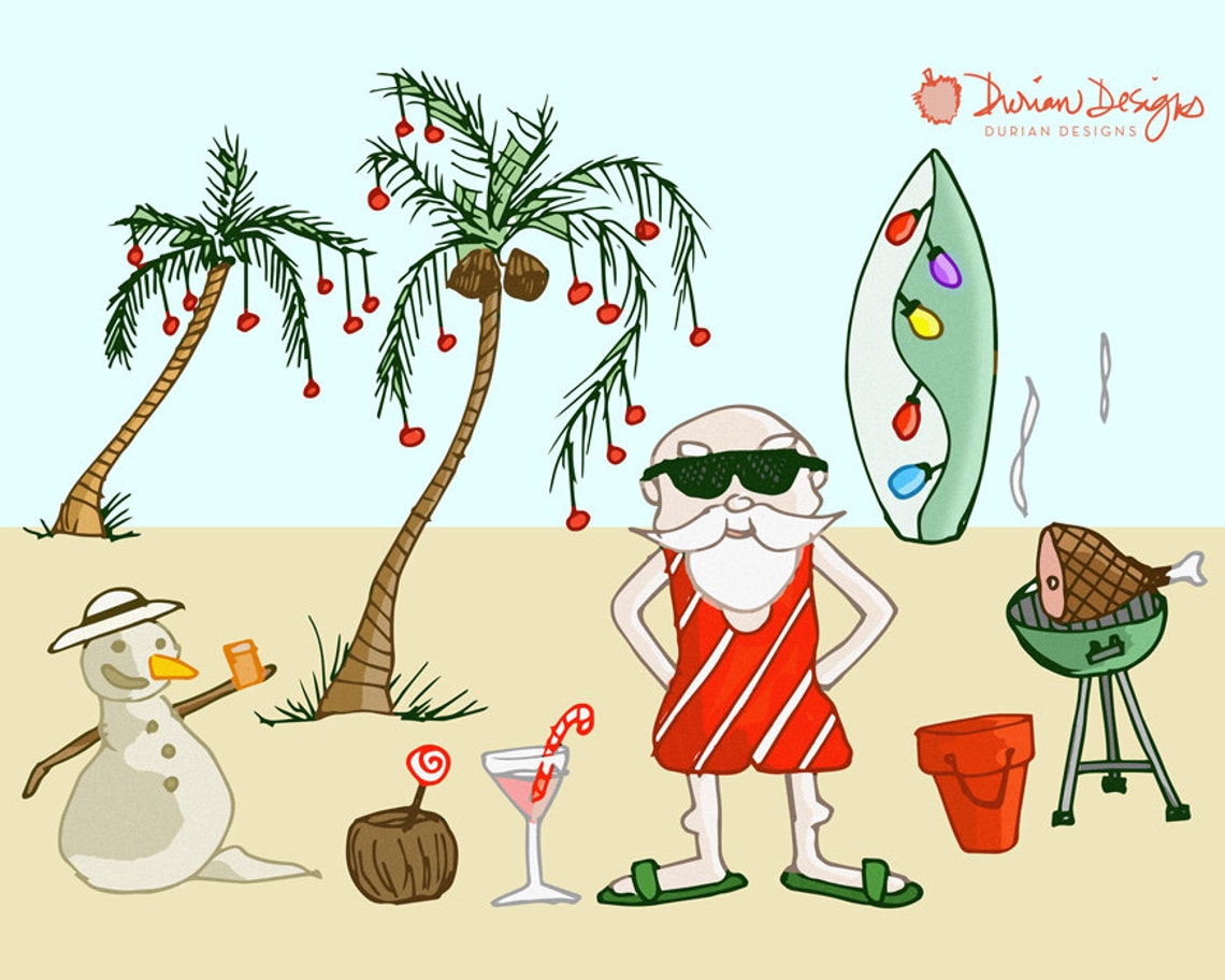 Tropical Beach Christmas Clipart Commercial Use, Sand Snowman, Santa ...