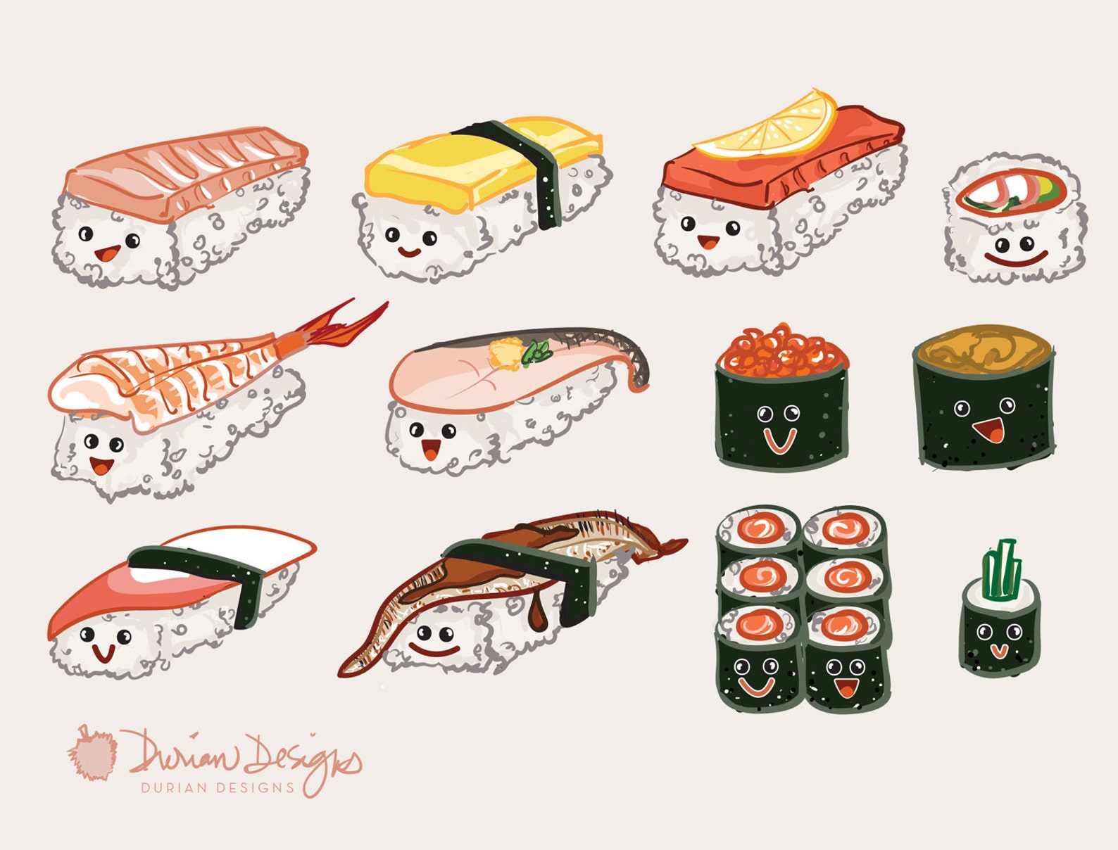 Cute Sushi Clip Art Commercial Use, Food Images, Maki California Roll ...