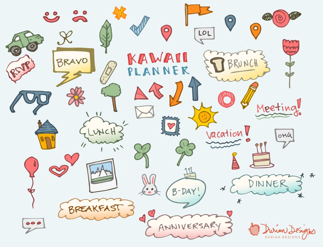 Planner Digital Stickers Clipart Commercial Use, Hand Drawn Doodles ...