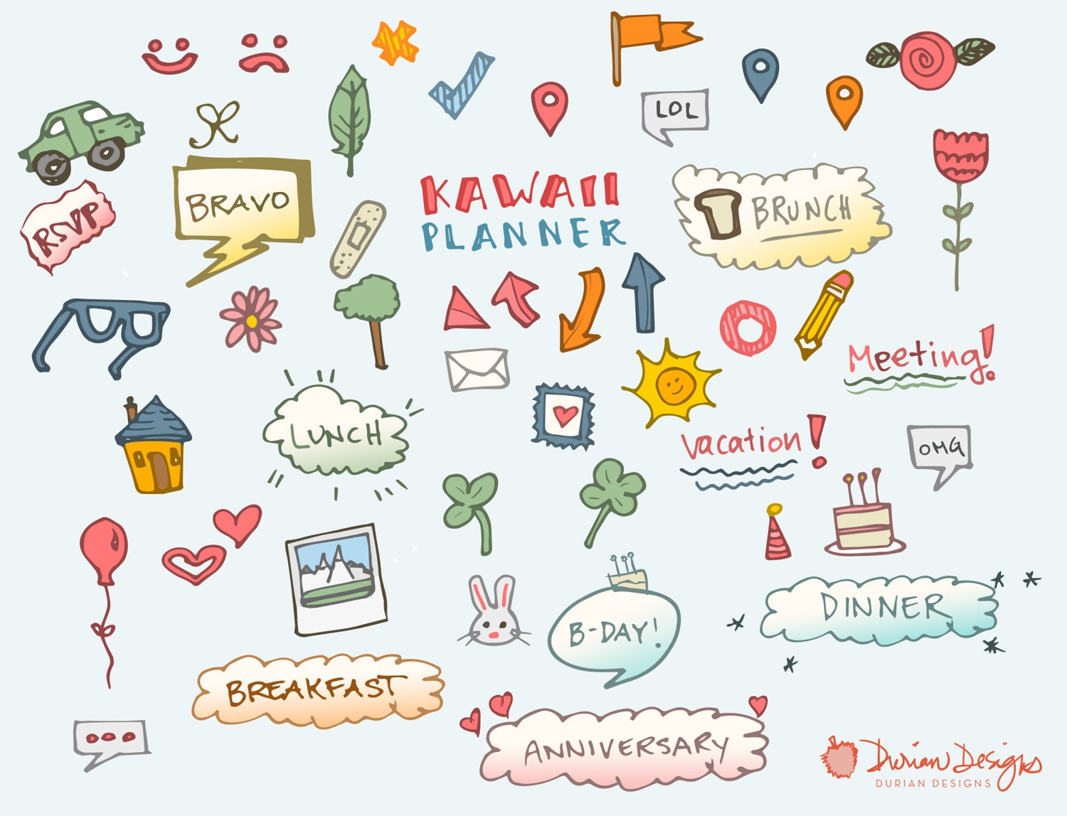 Planner Digital Stickers Clipart Commercial Use, Hand Drawn Doodles ...