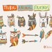 Tribal Woodland Animals Clipart Commercial Use, Fox Rabbit Porcupine ...