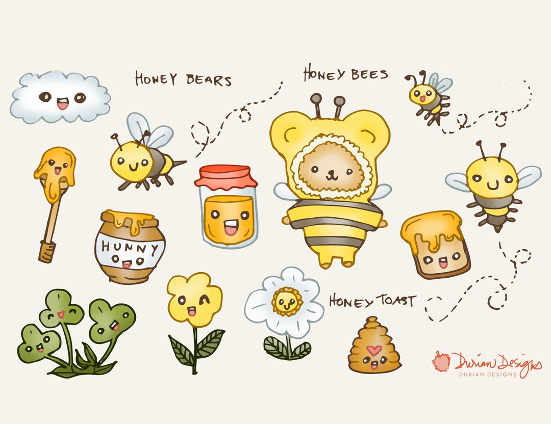 Honey Bear and Bees Clip Art Commercial Use, Cute Bumblebees Honeybees ...