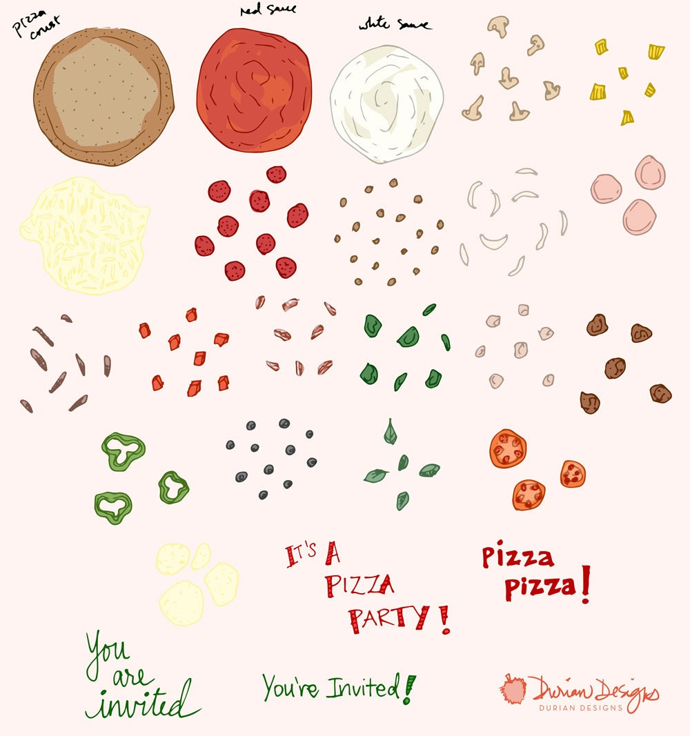 Design Your Own Pizza Clipart, Commercial Use, Pizza Vector, Hand Drawn ...