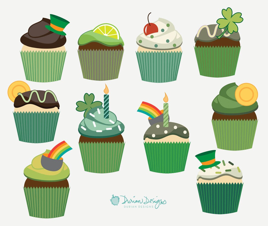 St Patrick's Cupcakes Clip Art Commercial Use, Chocolate Vanilla Pastry ...