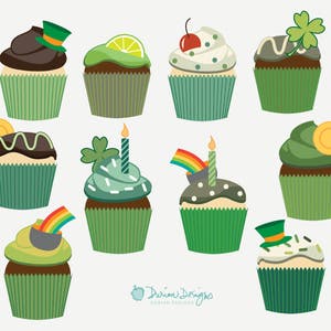 St Patrick's Cupcakes Clip Art Commercial Use, Chocolate Vanilla Pastry ...