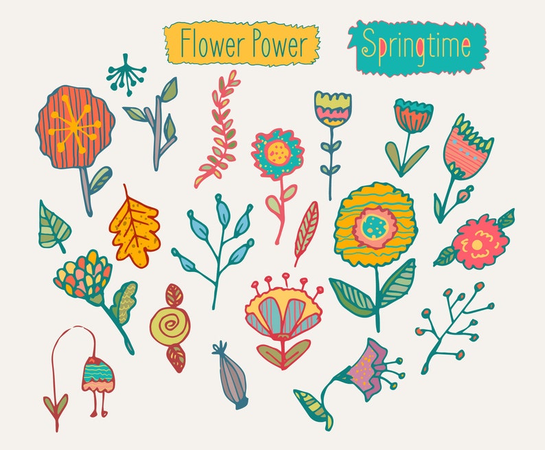 Flower Power Floral Clipart Commercial Use Colorful, Pattern, Foliage ...