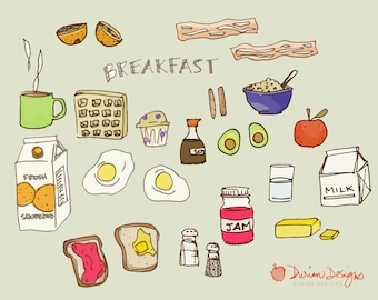 Breakfast Cliparts Sausage Eggs Pancake Waffle Avocado Toast - Etsy