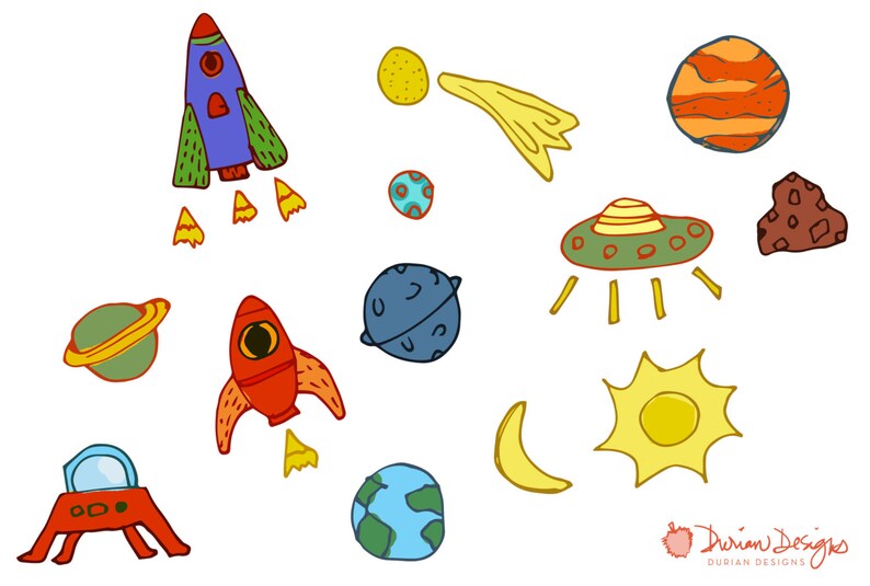 Outer Space Planets and Rockets Clipart, Commercial Use, Solar System ...