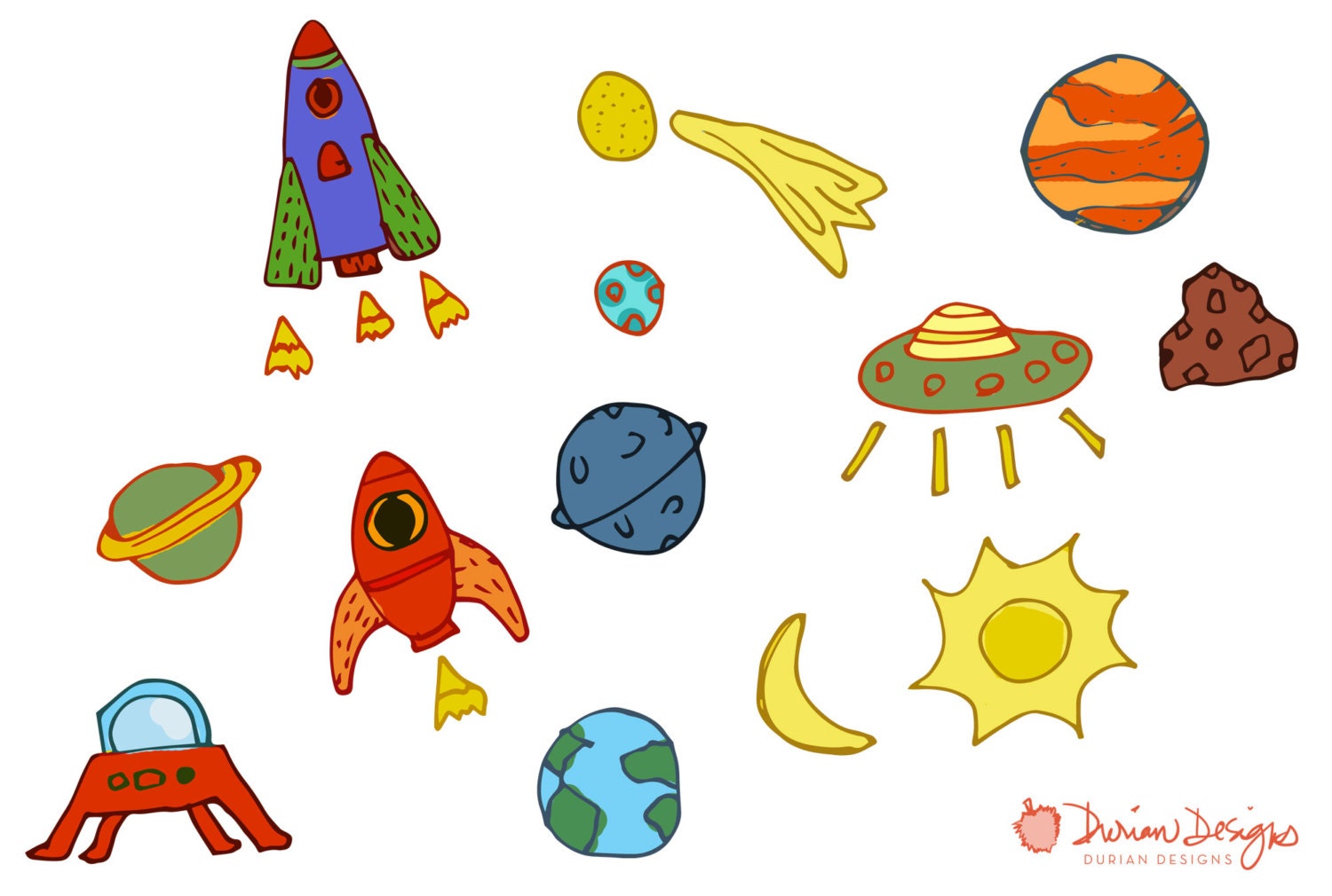 Outer Space Planets and Rockets Clipart Commercial Use Solar - Etsy