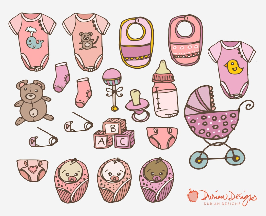 Baby Girls Clipart Commercial Use, Pink Purple Bibs Onesies ...