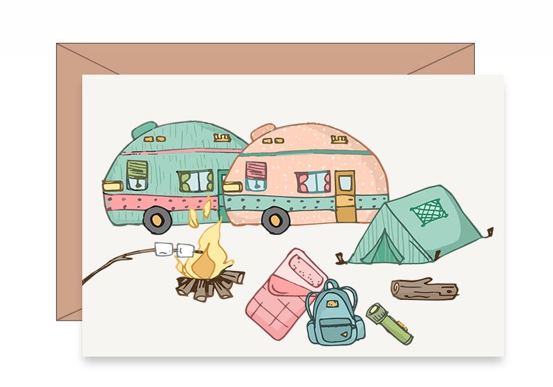 Camping Clipart Commercial Use, Trailer Motorhome Fire S'mores Tent ...