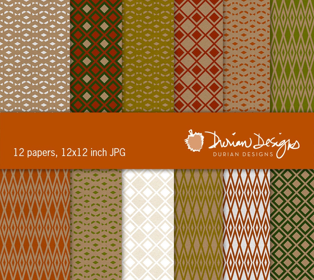 Retro Fall Harvest Digital Paper Commercial Use, Orange and Green ...