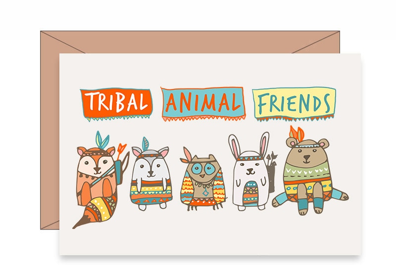Tribal Woodland Animals Clipart Commercial Use, Fox Rabbit Porcupine ...