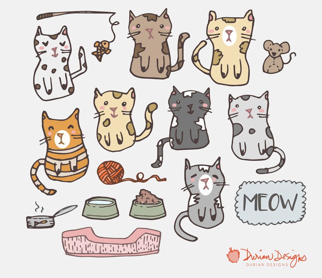 Cute Kitties Clipart Commercial Use, Kawaii Kitties Clip Art, Tabby ...