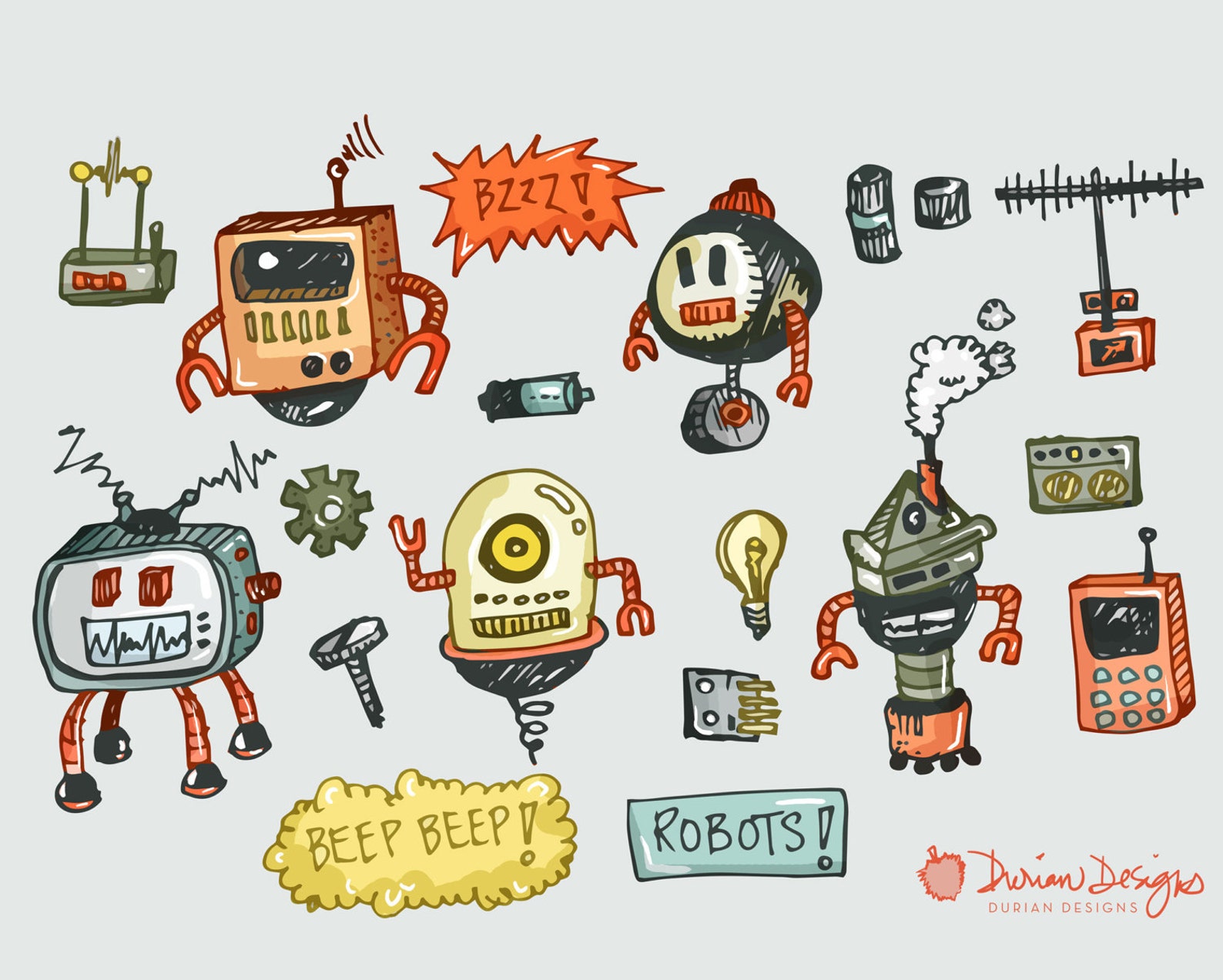 Robot Clipart Commercial Use, Hand Drawn Robots Clip Art, Kawaii ...