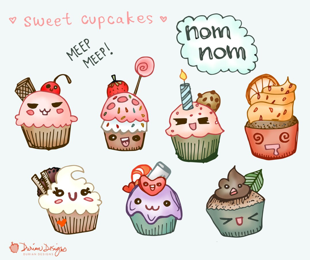 Cute Cupcakes Clipart Commercial Use, Kawaii Dessert Clip Art, Cake ...