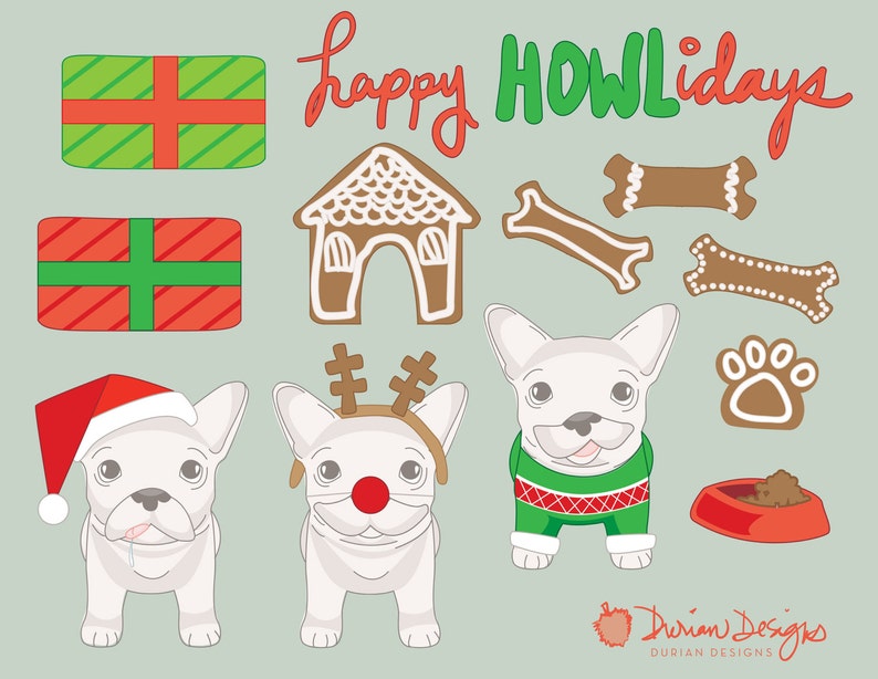 Christmas French Bulldog Clip Art Commercial Use, Gingerbread Dog ...